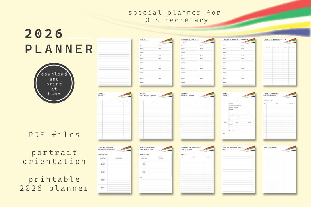 2026 OES Secretary Planner: Printable Eastern Star Calendar (PDF) - Etsy