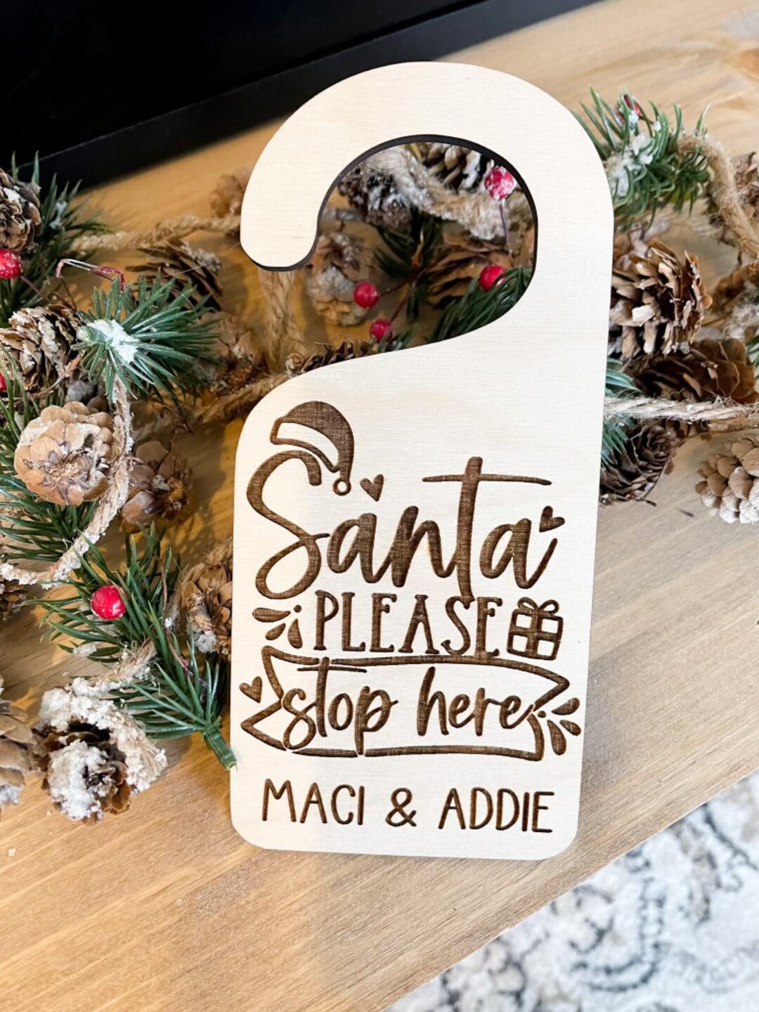 Santa Please Stop Here Personalized Door Hanger Wood |santa Door Knob ...