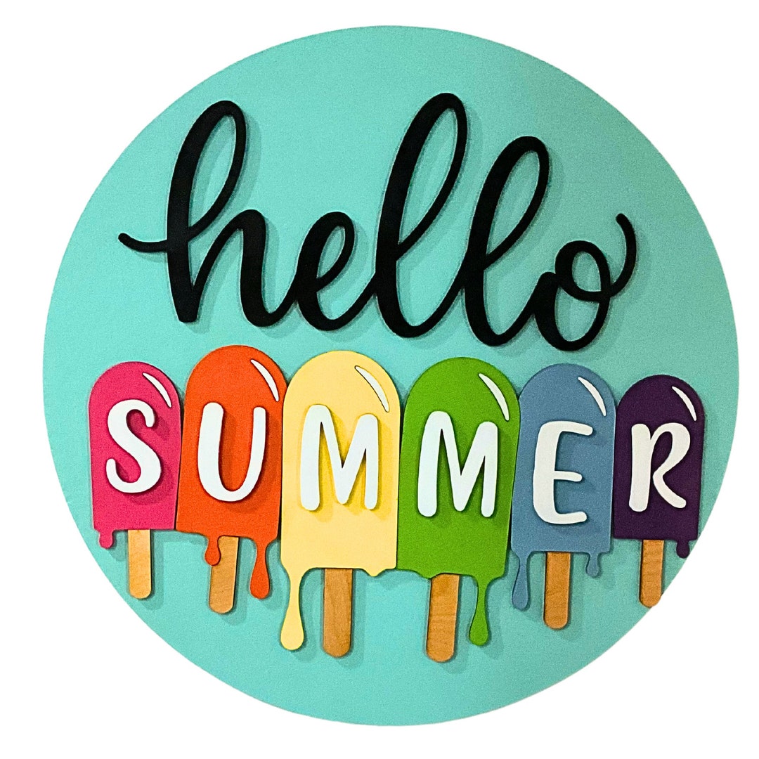 Hello Summer Sign | Hello Summer Popsicle Sign | Customizable Colorful ...