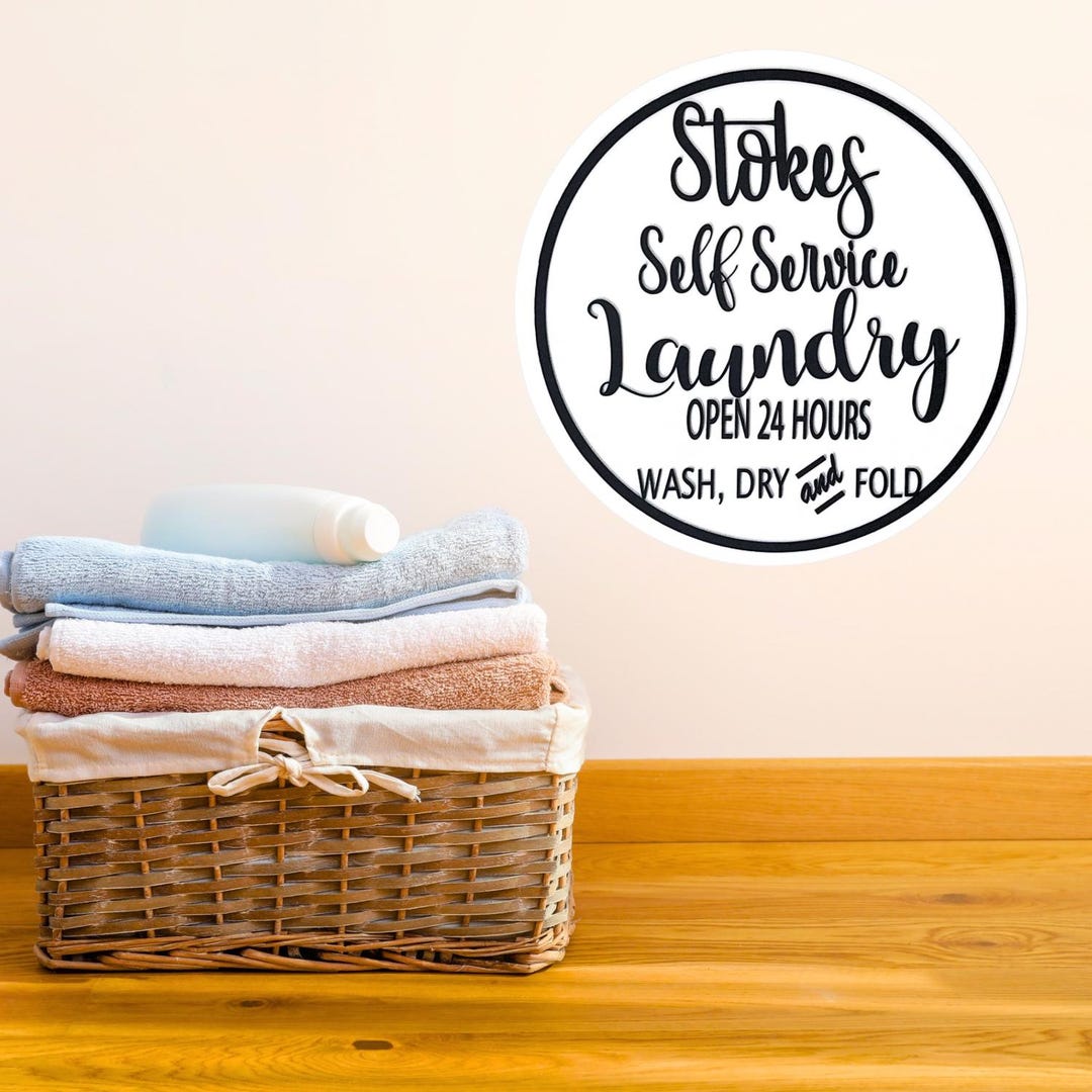 Custom Self Service Laundry Sign | 3D Round Laundry Room Wall Decor ...