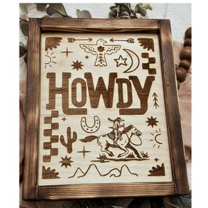Rustic Western Howdy Sign | Cowboy Wall Decor | Southwestern Wood Burn ...