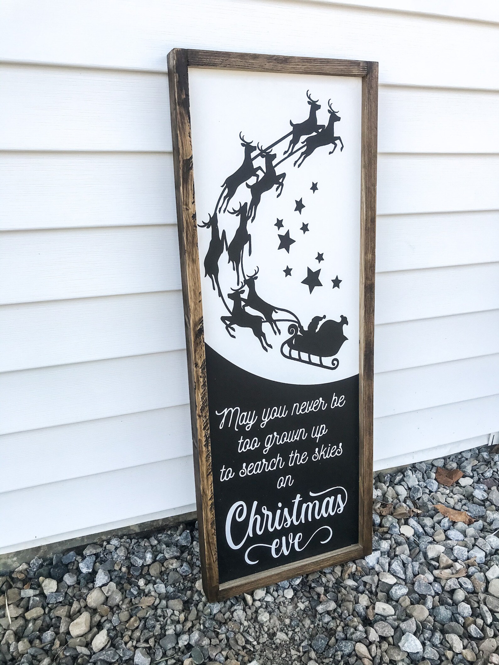 Framed Santa & Sleigh Christmas Sign: Farmhouse Holiday Decor (32x12 ...