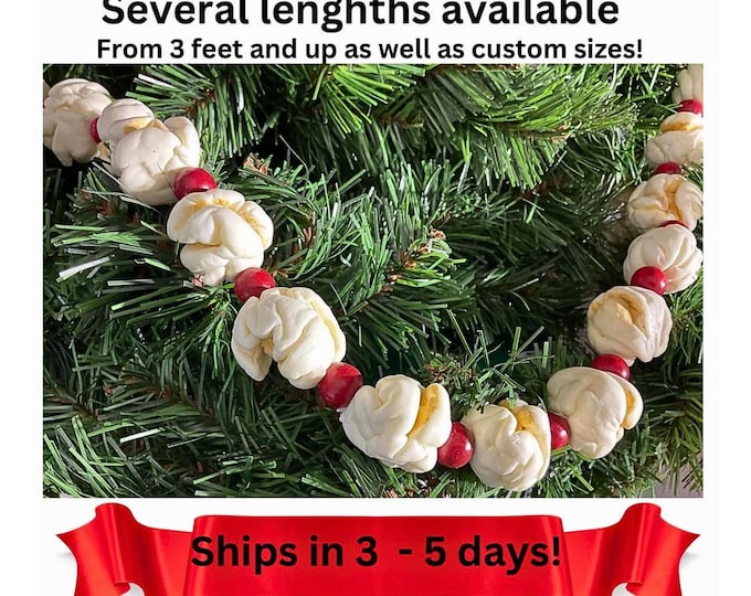 POPCORN CRANBERRY GARLAND Christmas Garland Traditional Festive Red ...