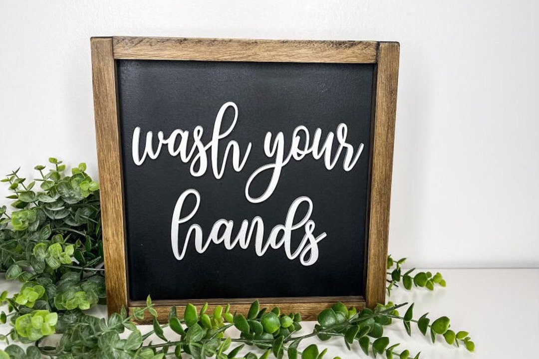 Wash Your Hands Sign: Farmhouse Bathroom Decor, Rustic Wood Frame - Etsy
