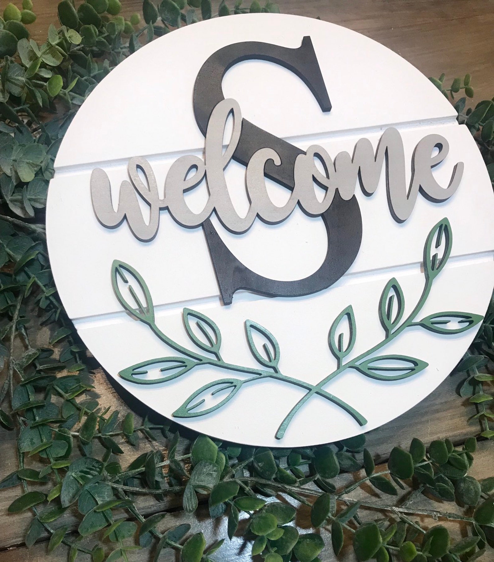 Welcome monogram sgn roundHome decor Monogram welcome | Etsy
