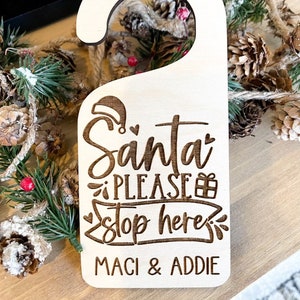 Santa Please Stop Here Personalized Door Hanger Wood |santa Door Knob ...