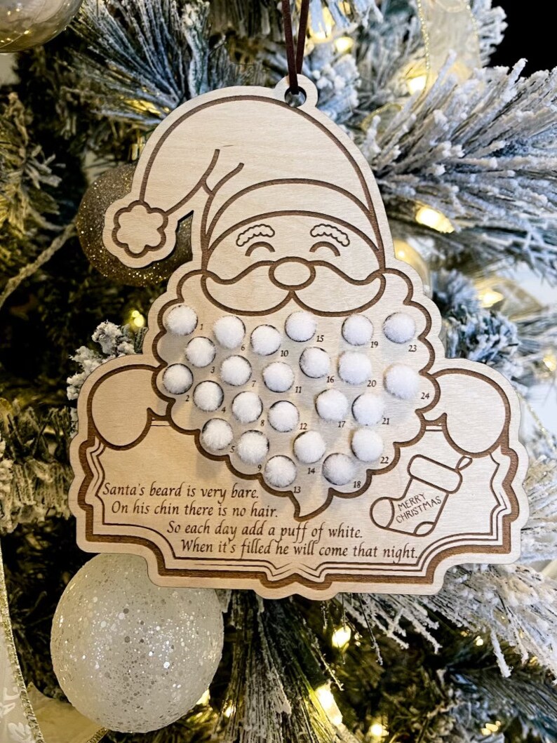 Wooden Santa Advent Calendar: Christmas Countdown Pom Pom Ornament - Etsy