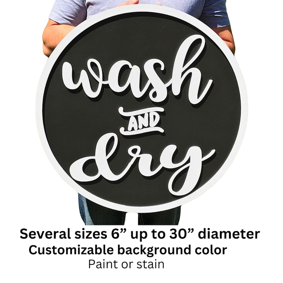 Modern Wash and Dry Laundry Room Sign | Round 3D Wood Wall Decor ...