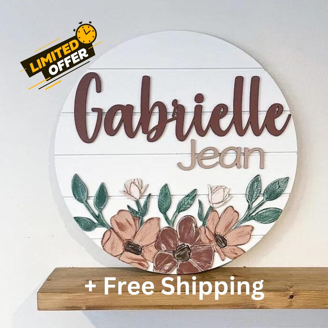 Custom Floral Name Sign for Nursery | Custom Floral Nursery Wall Art ...