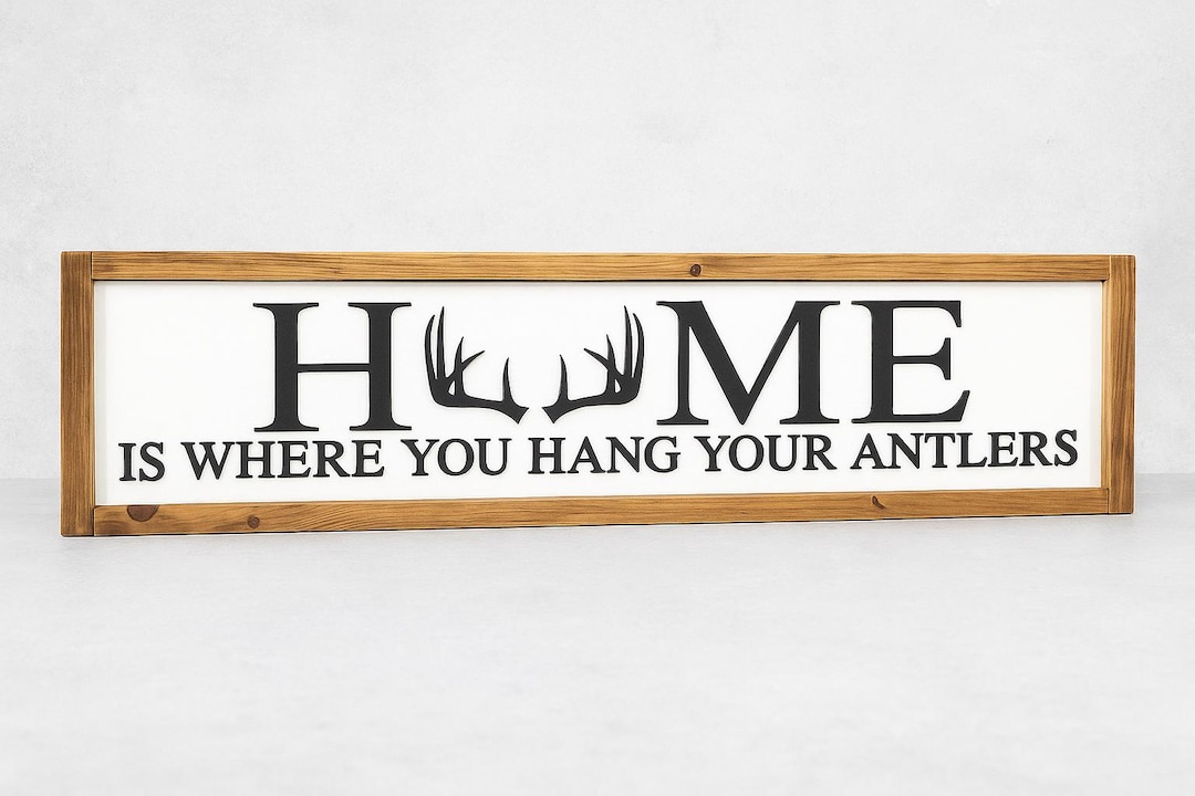 Deer Hunters Sign | Rustic Home Antler Sign | Deer Antlers Wall Decor ...