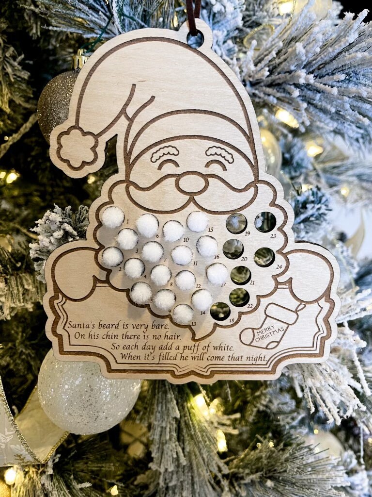 Wooden Santa Advent Calendar: Christmas Countdown Pom Pom Ornament - Etsy