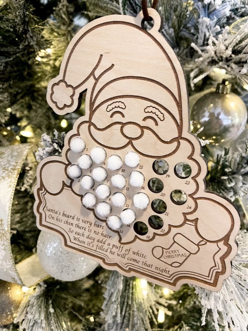 Wooden Santa Advent Calendar: Christmas Countdown Pom Pom Ornament - Etsy