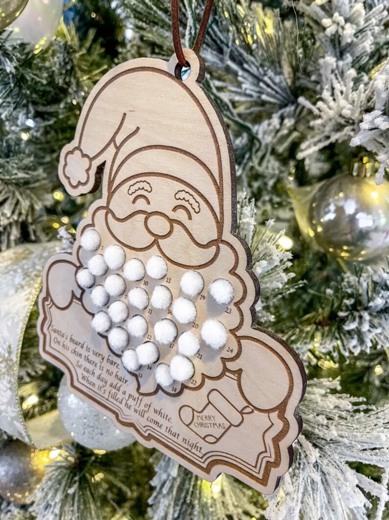 Wooden Santa Advent Calendar: Christmas Countdown Pom Pom Ornament - Etsy