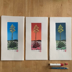 Century plant linocut print agave americana in bloom 3 | Etsy