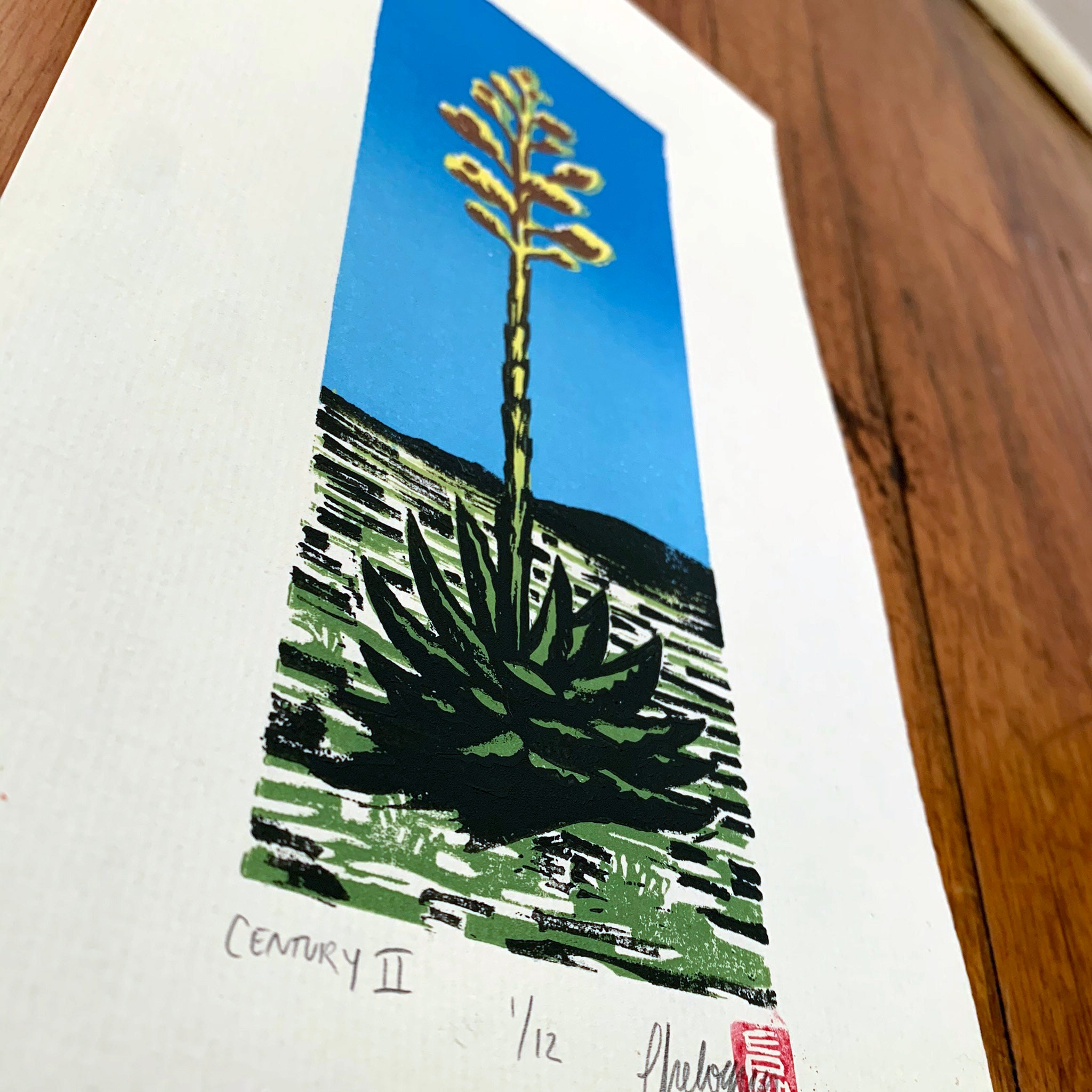 Century plant linocut print agave americana in bloom 3 | Etsy