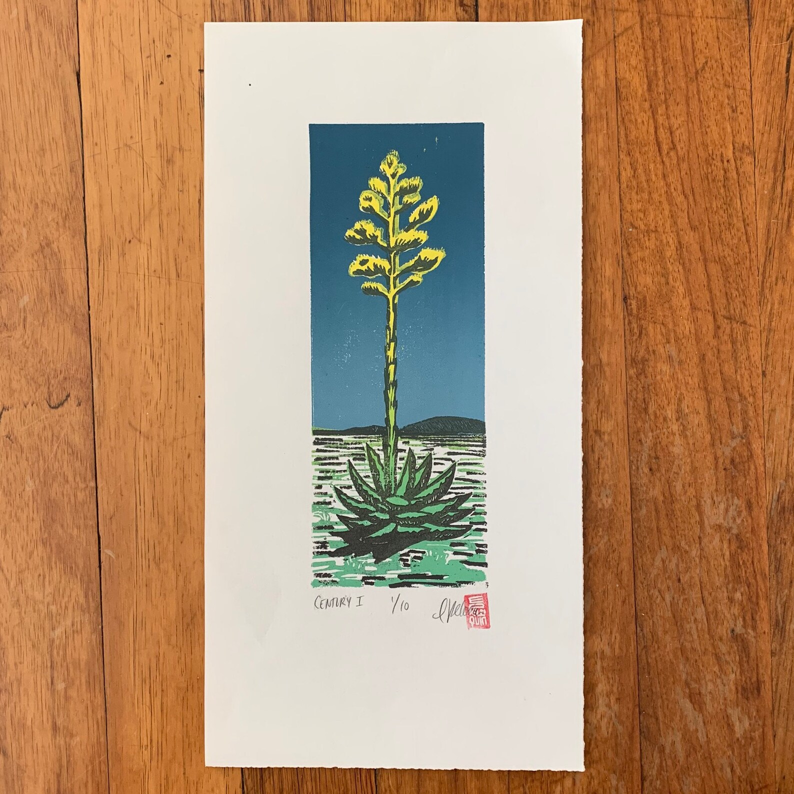 Century plant linocut print agave americana in bloom 3 | Etsy
