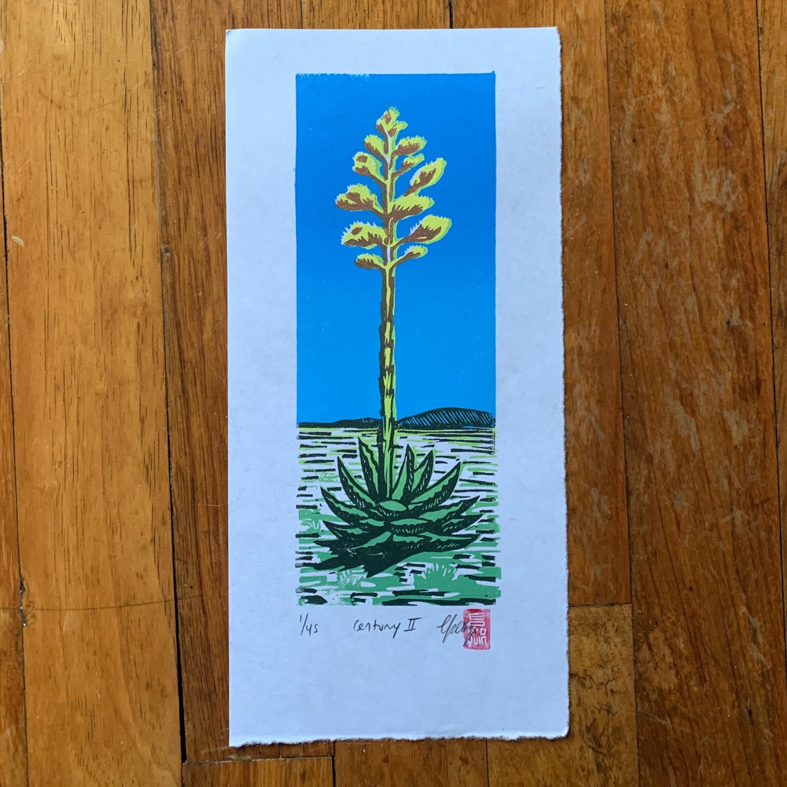 Century plant linocut print agave americana in bloom 3 | Etsy