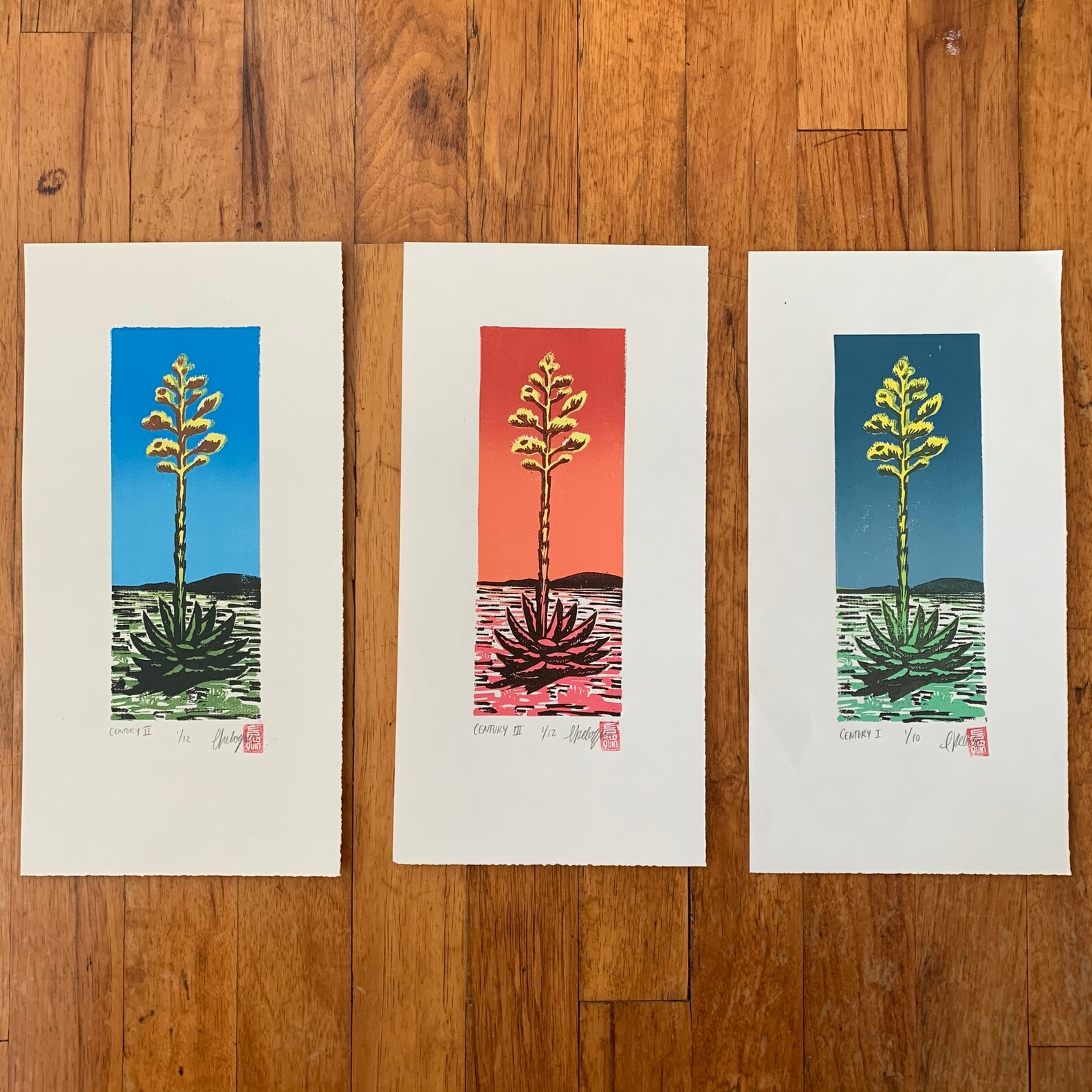 Century plant linocut print agave americana in bloom 3 | Etsy