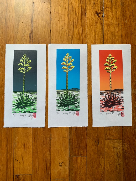 Century Plant Linocut Print Agave Americana in Bloom 3 | Etsy