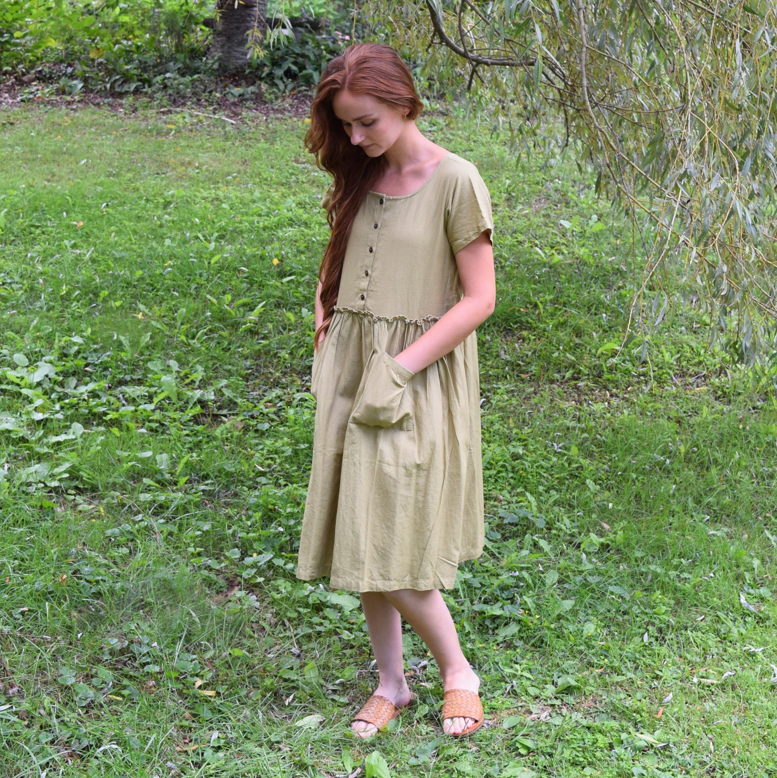 Linen Midi Dress Button Opening Dress Summer Dress for - Etsy