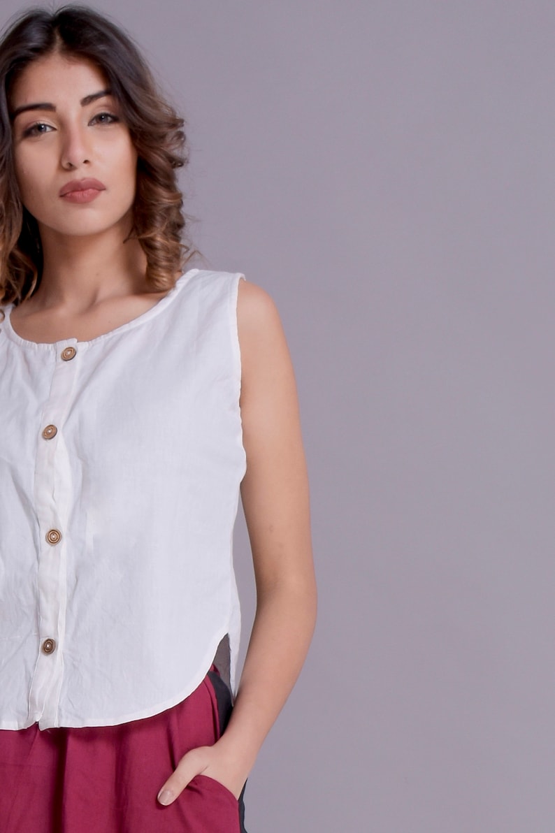 Apple Cut Tank Top With Front Opening Front Buttoned Tank - Etsy