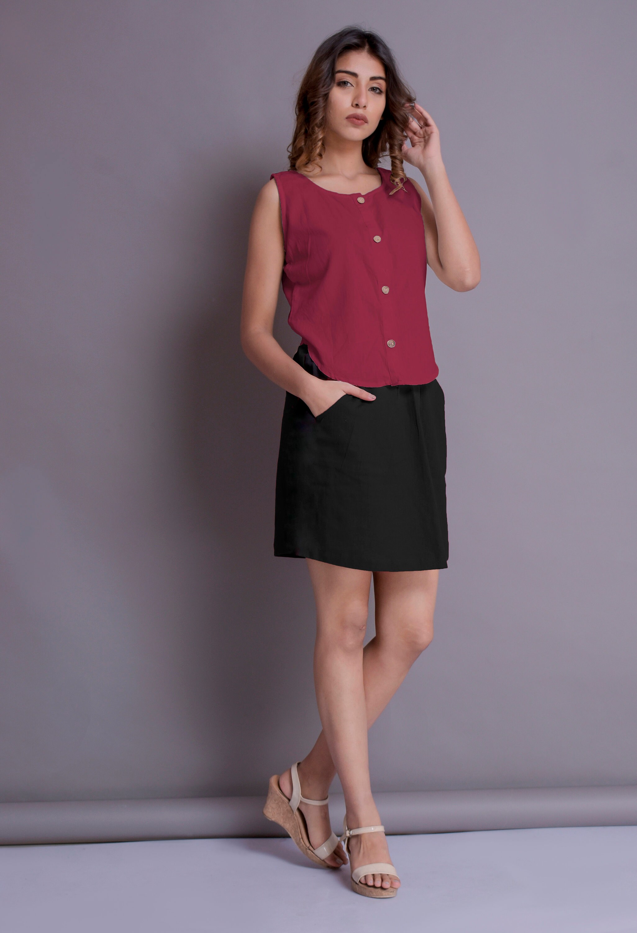 Sleeveless Apple Cut Blouse Front Buttoned Tank Top Linen - Etsy