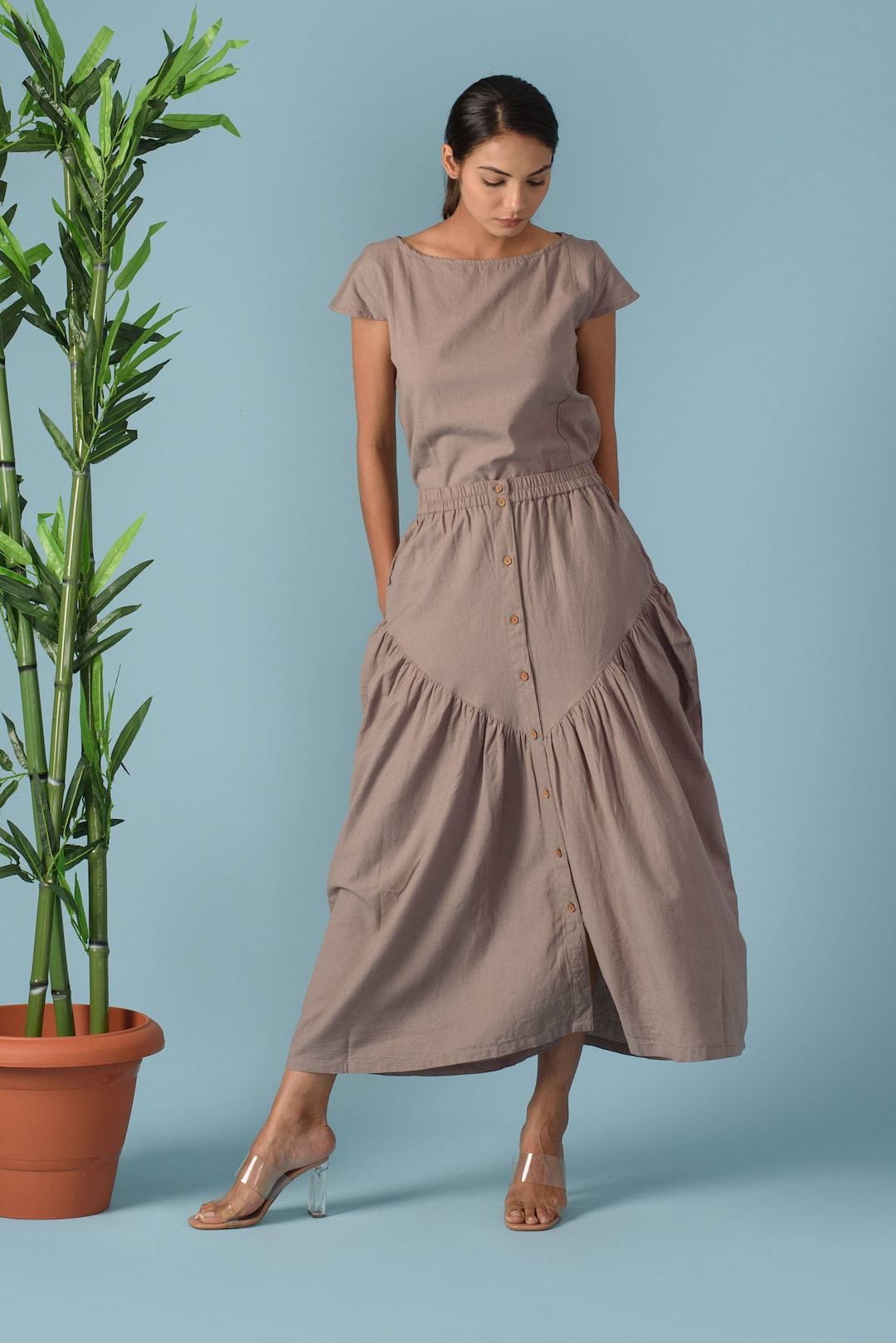 Flowy Linen Skirt | Button Down Linen Skirt | Buttoned Skirt With ...