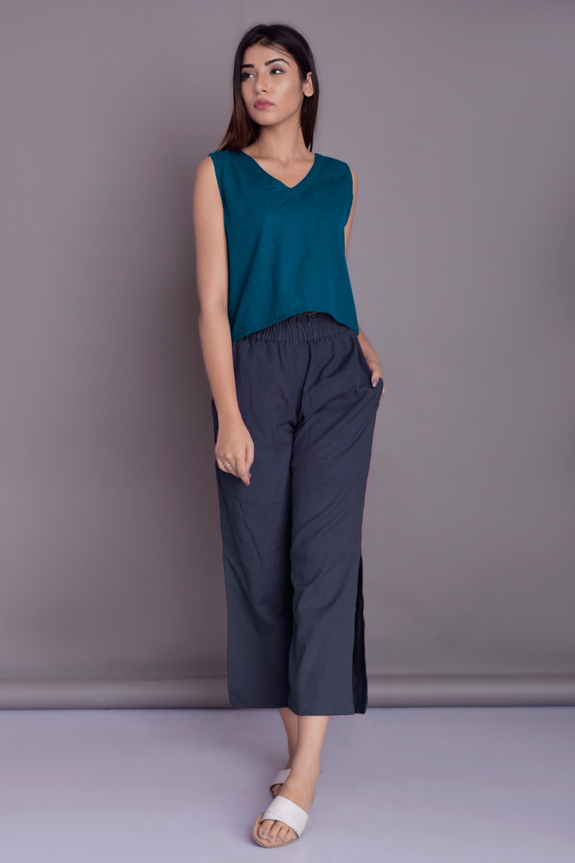 Linen Sleeveless Crop Top Linen Crop Top Cropped Blouse V Etsy