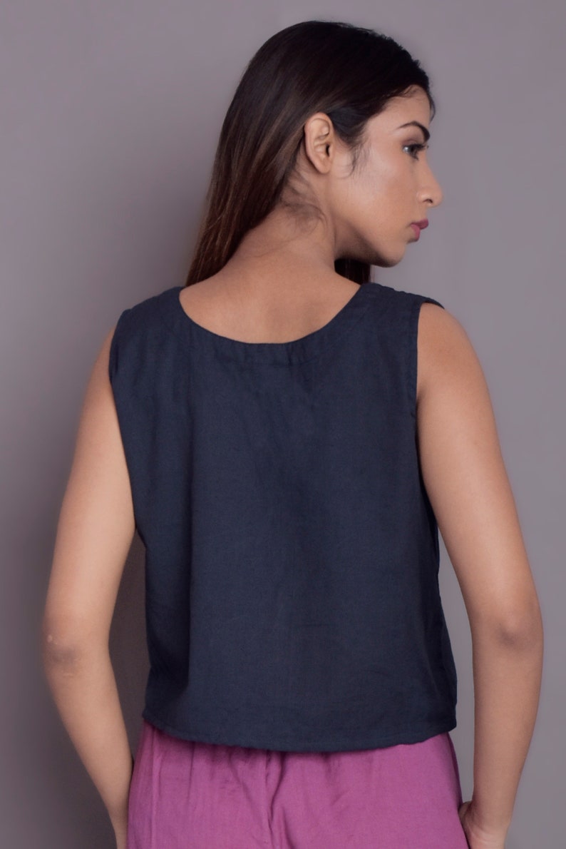 Linen Crop Top Cropped Blouse V Neck Linen Top Linen - Etsy