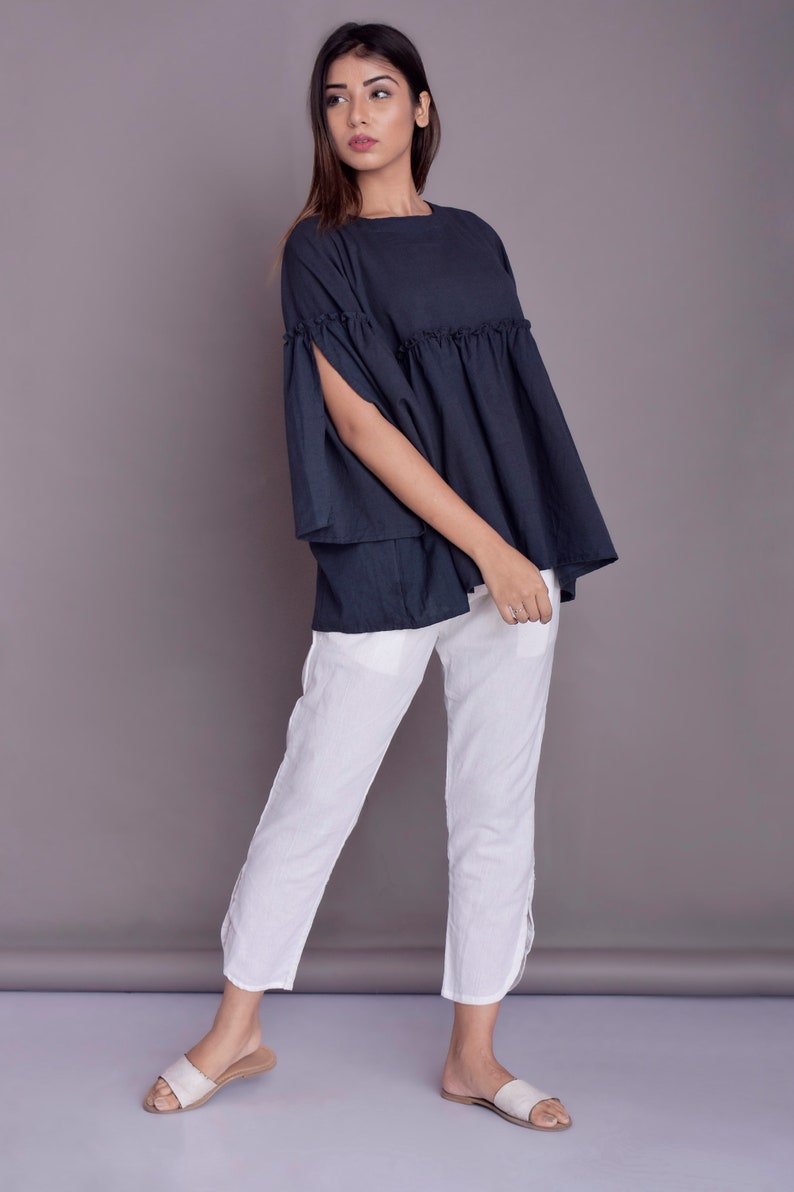 Linen Sleeve cut blouse Casual Linen Tunic Ruffle Tunic | Etsy