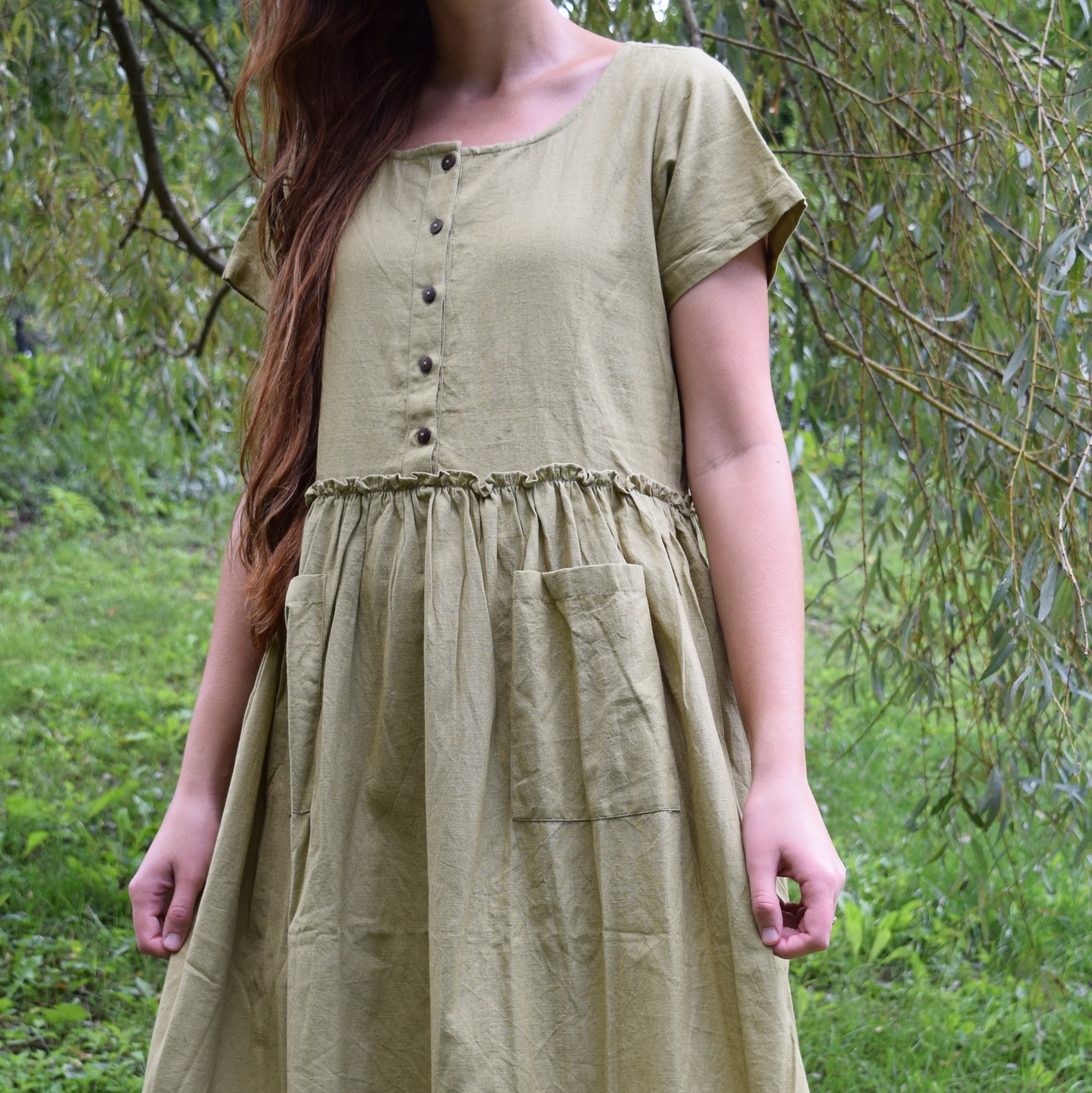 Linen Midi Dress Button Opening Dress Summer Dress for - Etsy