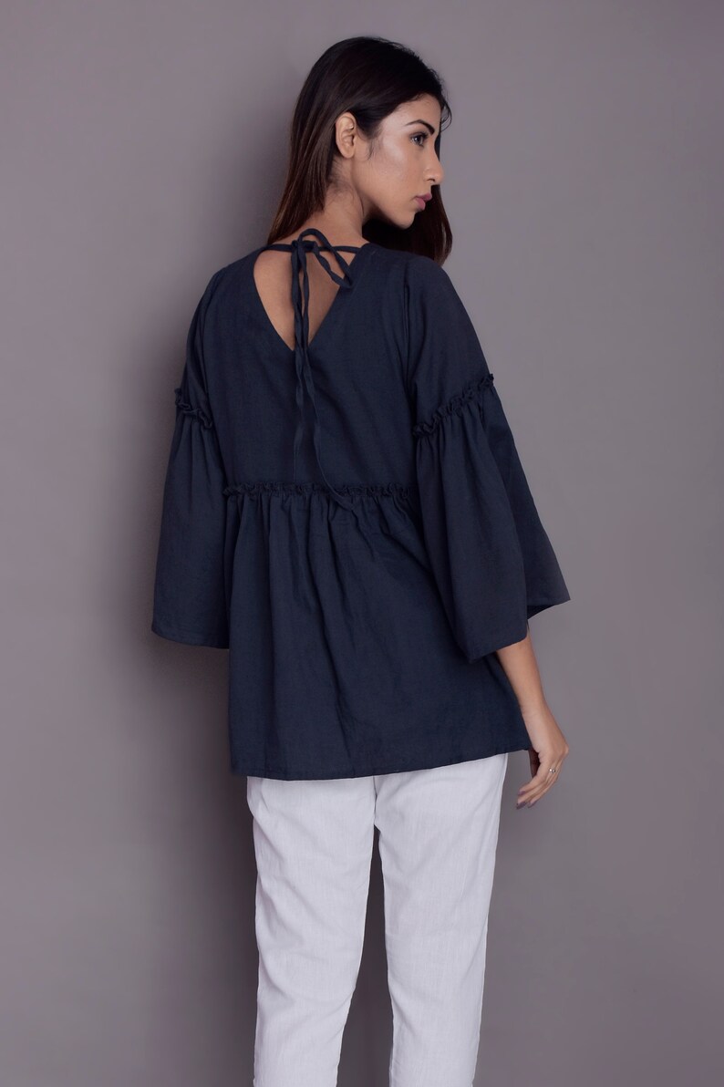 Linen Sleeve Cut Blouse Casual Linen Tunic Ruffle Tunic - Etsy
