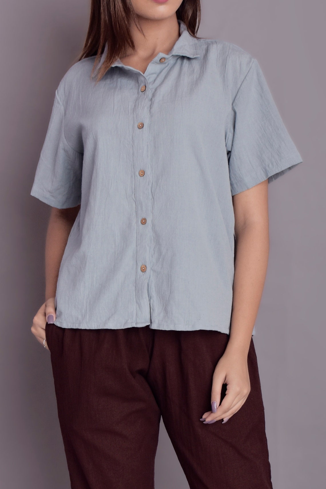 Short Sleeve Linen Shirt Formal Shirt Office Shirt Washed | Etsy