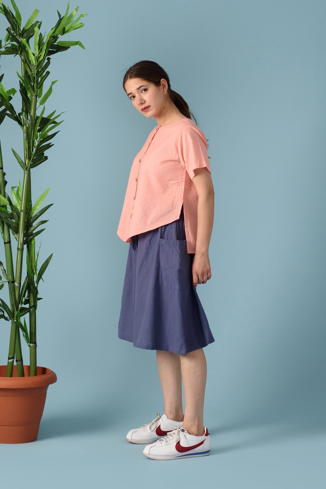 Asymmetric Linen Shirt With Slits, Linen Shirt, Linen Blouse With Slits ...