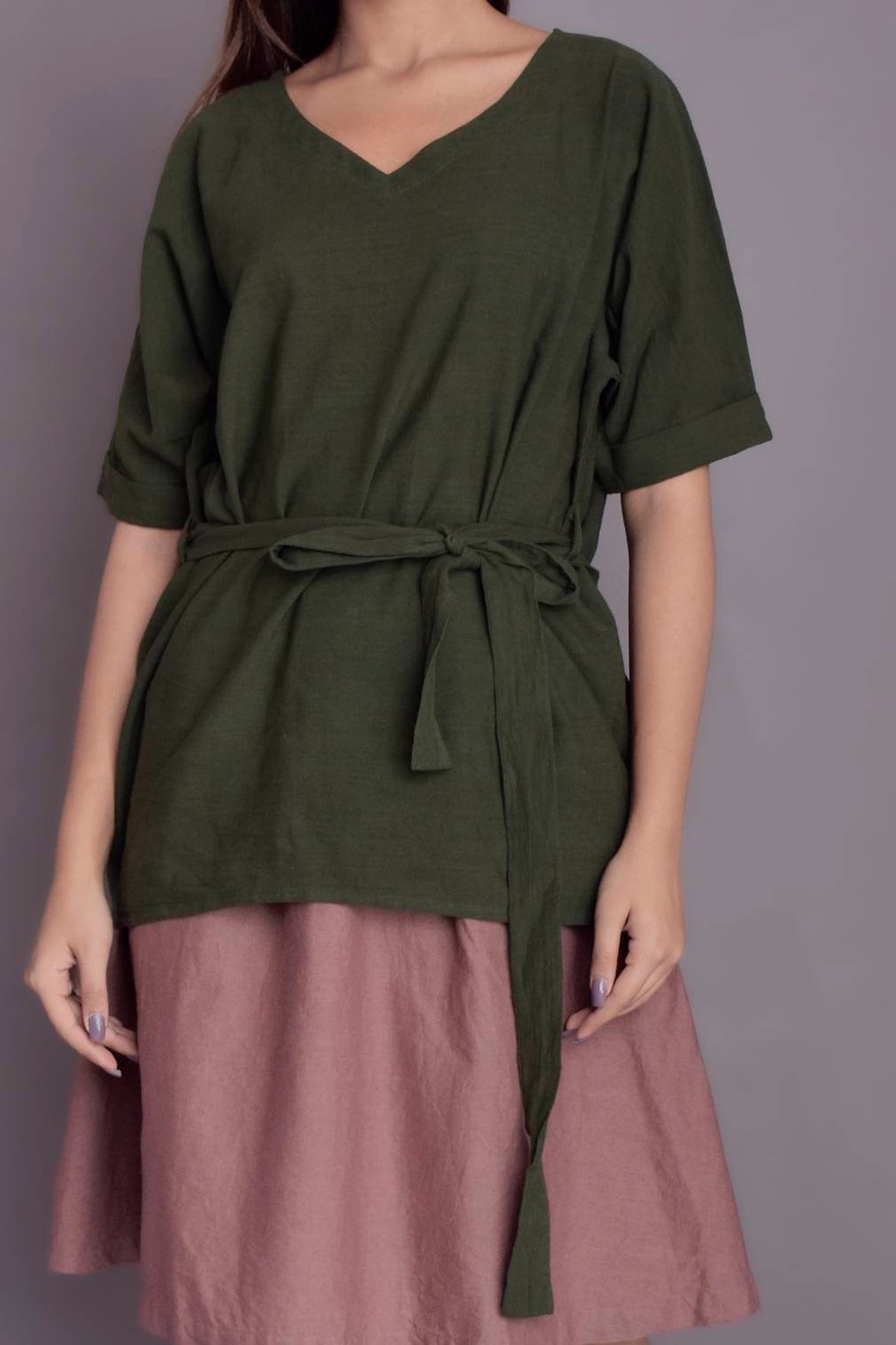 Over sized Linen tunic Top with Belt Washed soft One Size | Etsy