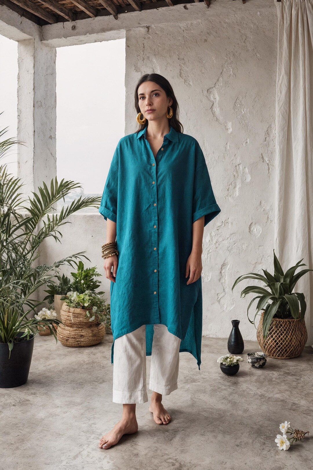 Linen Relaxed Shirt Dress - Etsy