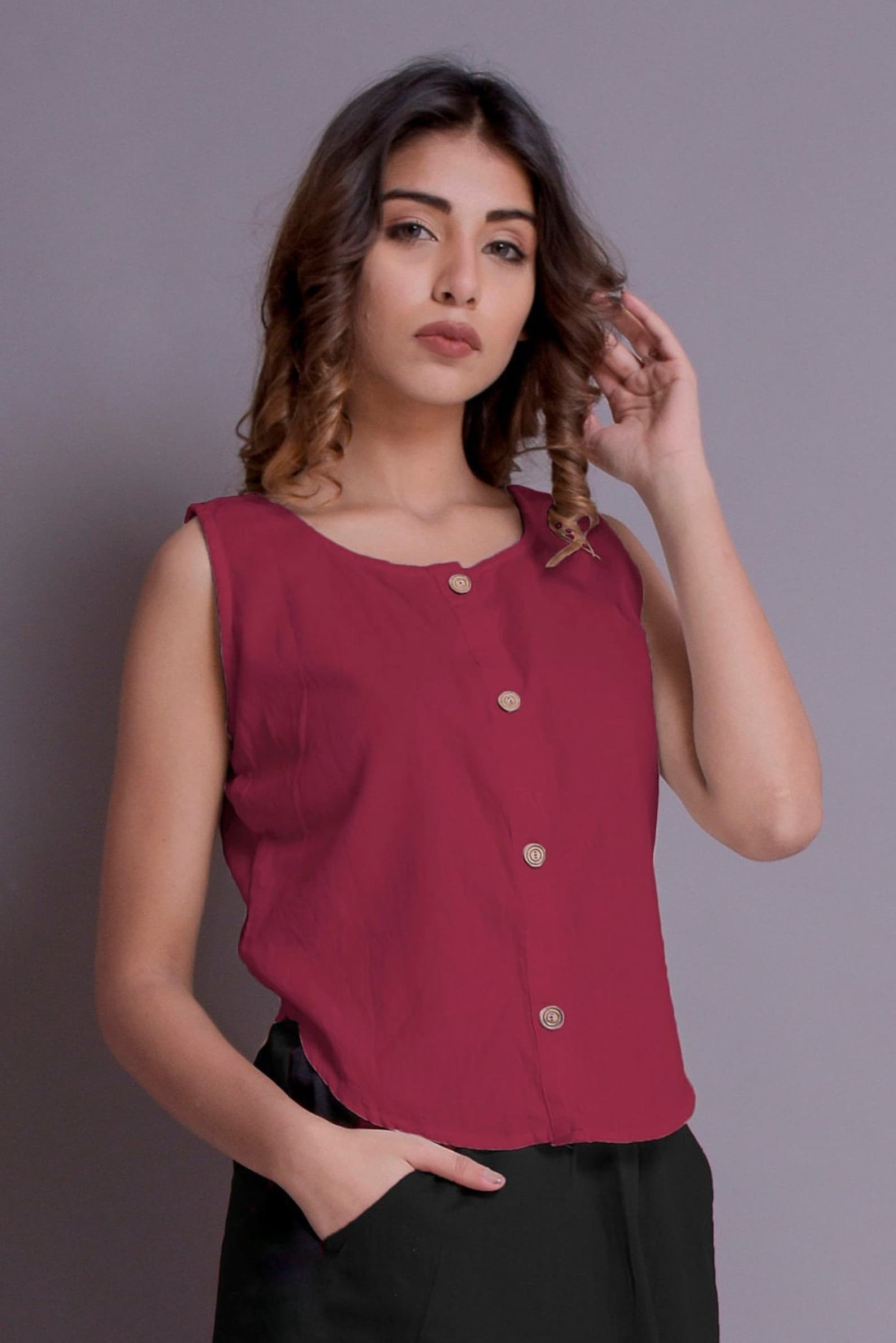 Sleeveless Apple Cut Blouse Front Buttoned Tank Top Linen - Etsy