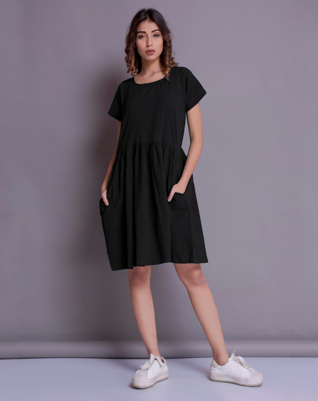 Midi Ruffle Linen Dress | Flare Linen Dress | Short Sleeved Summer ...