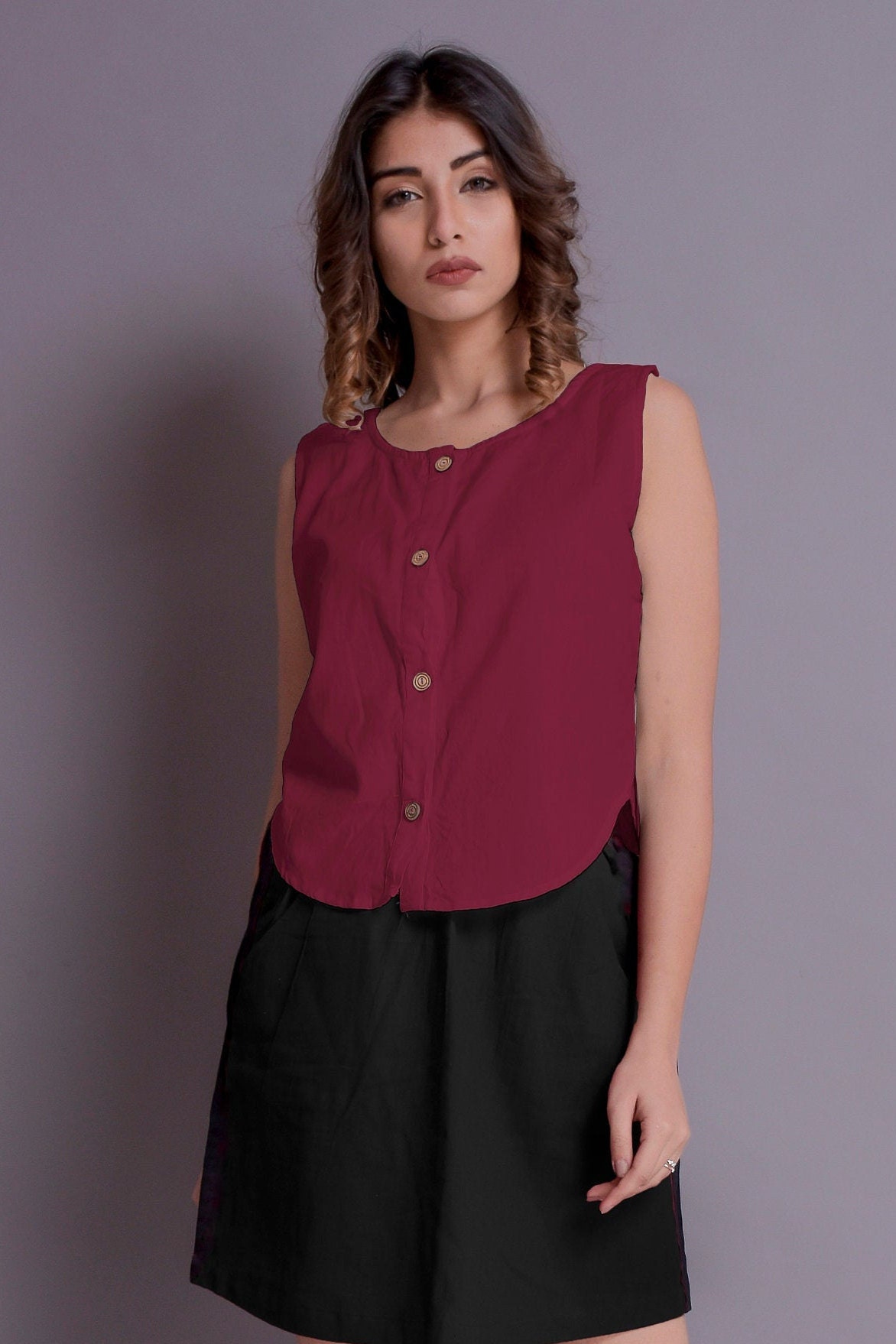 Sleeveless Apple Cut Blouse Front Buttoned Tank Top Linen - Etsy