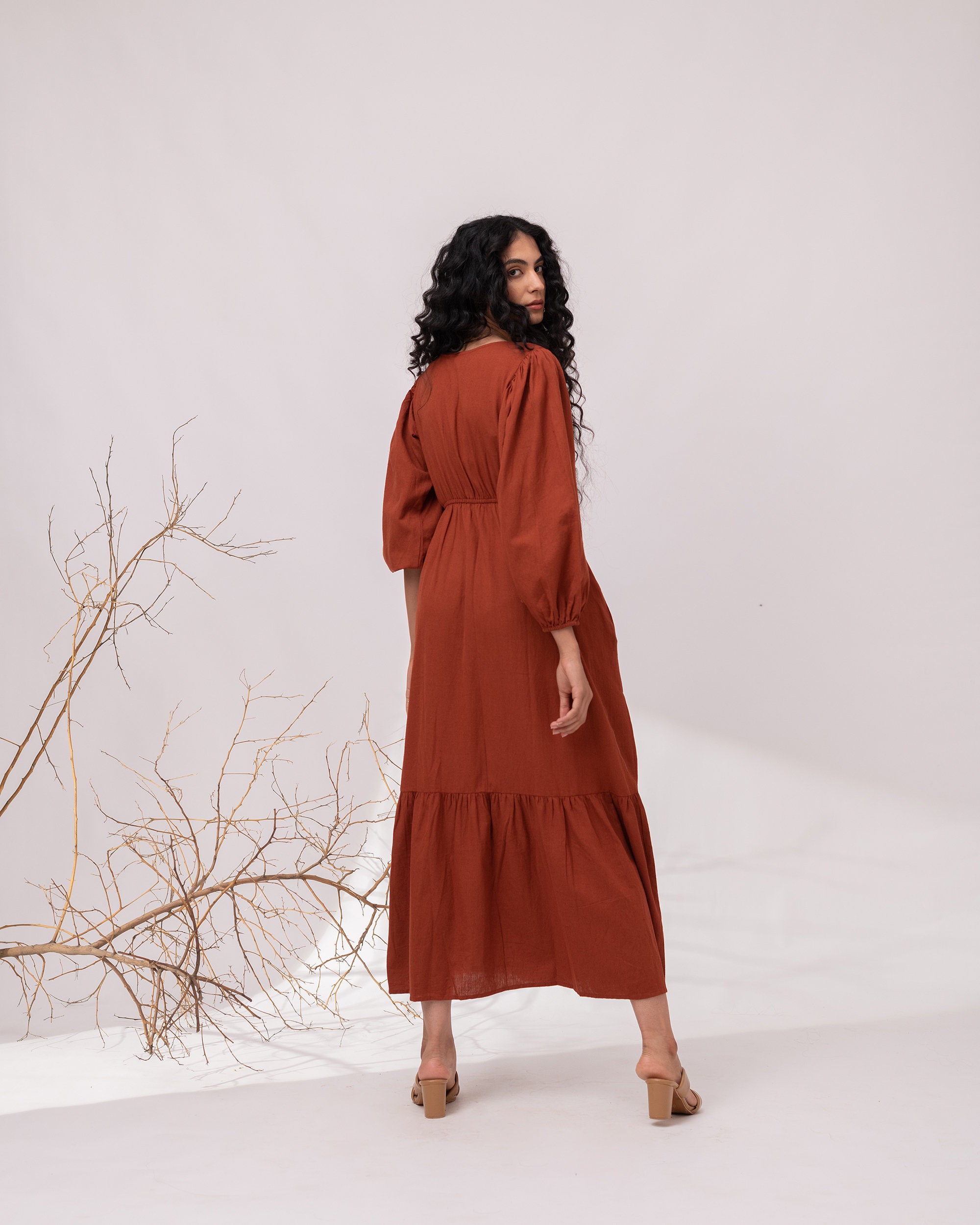 Ruffle Sleeve Linen Maxi Dress: Empire Waist Flowy Dress - Etsy