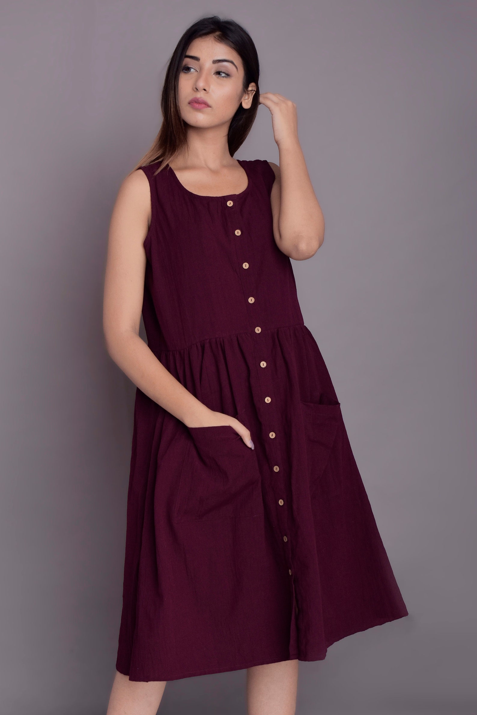 Linen Sleeveless Dress Button Opening Dress Summer Dress for | Etsy