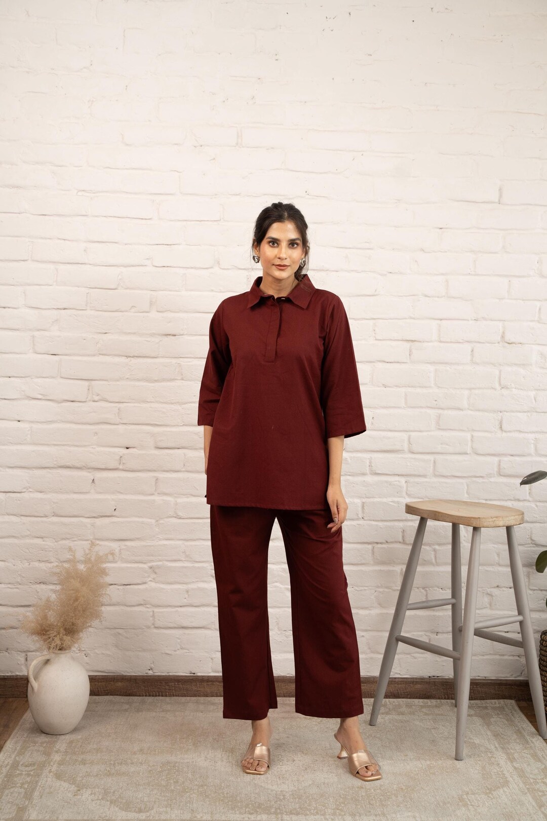 Linen Shirt With Slits | Linen Office Shirt | Indian Shirt 3/4 Sleeves ...