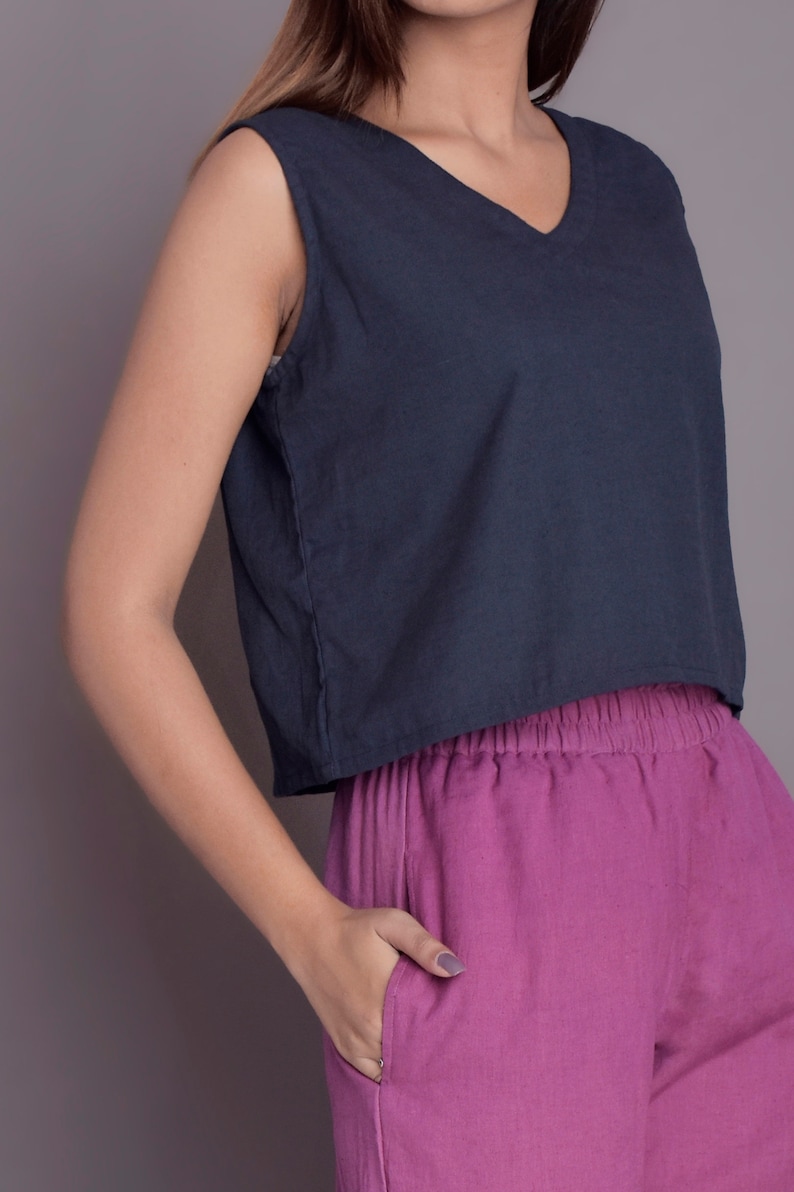 Linen Crop Top Cropped Blouse V Neck Linen Top Linen - Etsy