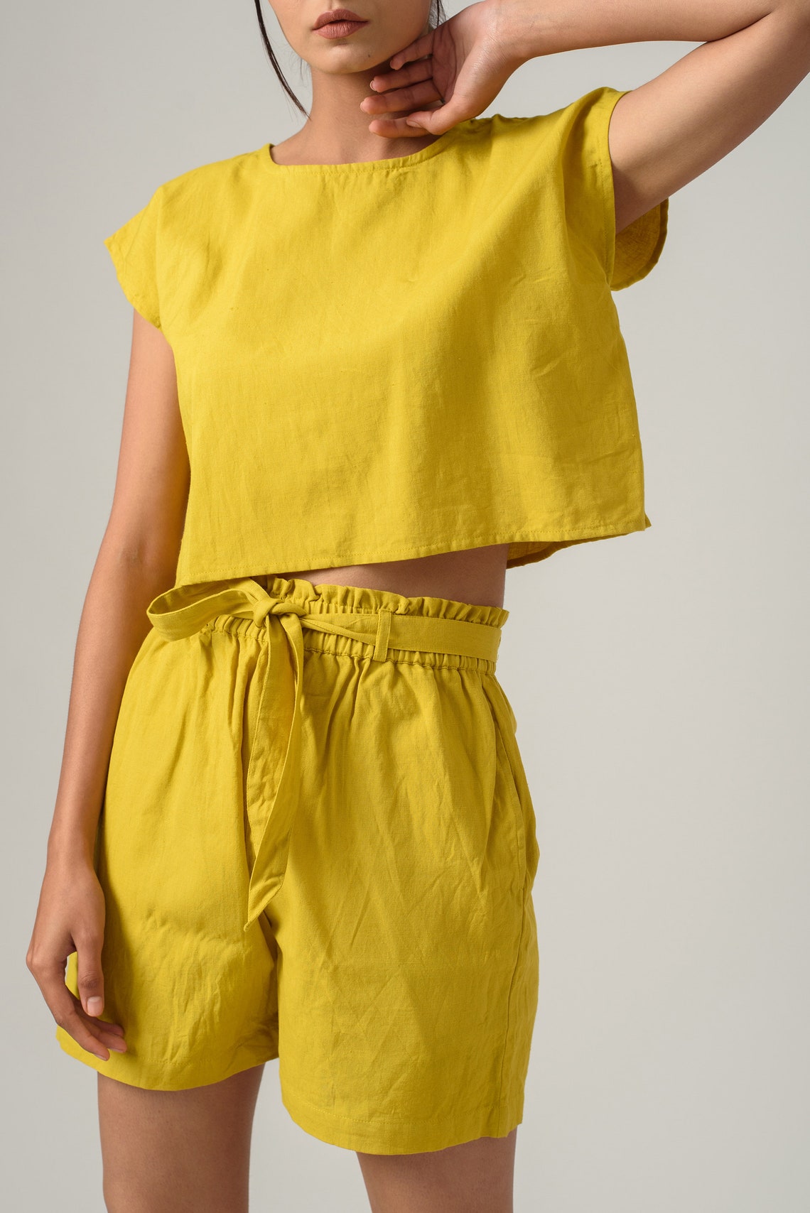 Oversized Cropped Blouse Linen Crop Top Casual Linen Cropped Etsy