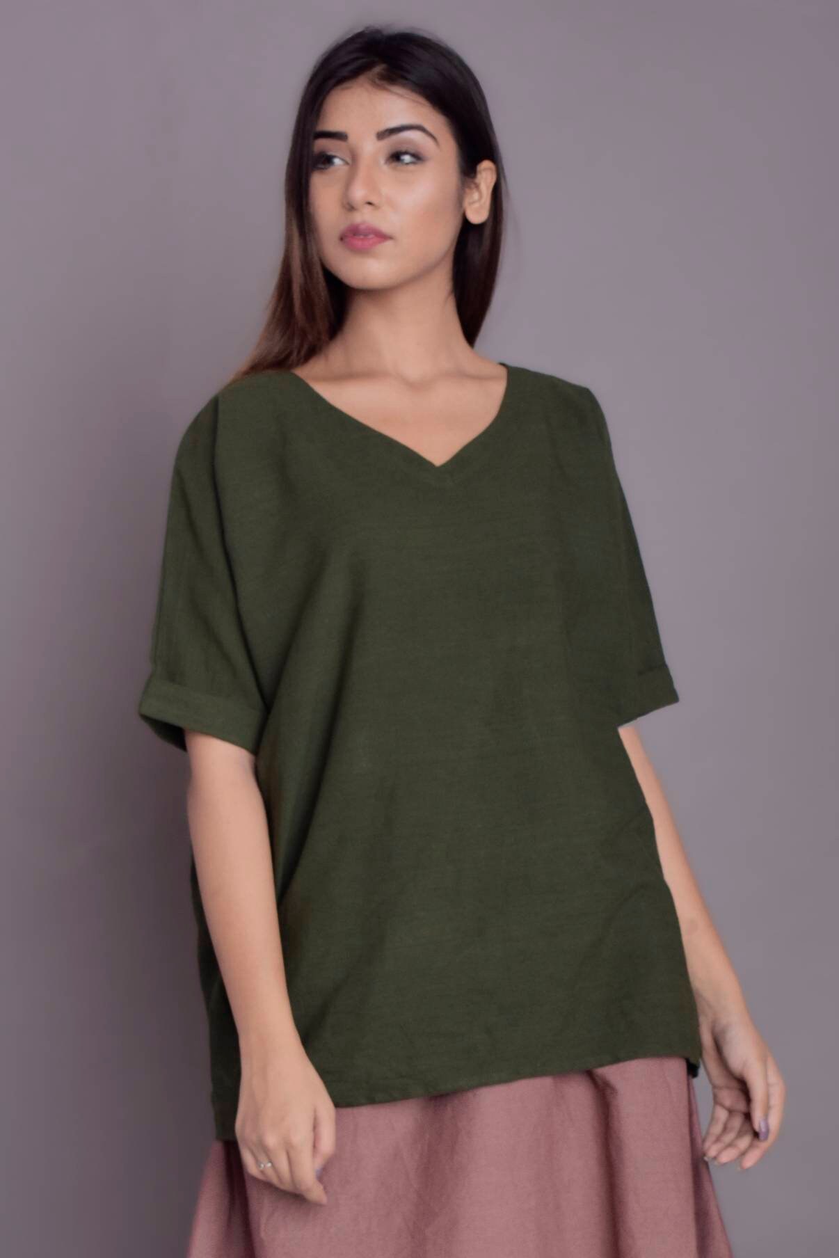 Over sized Linen tunic Top with Belt Washed soft One Size | Etsy