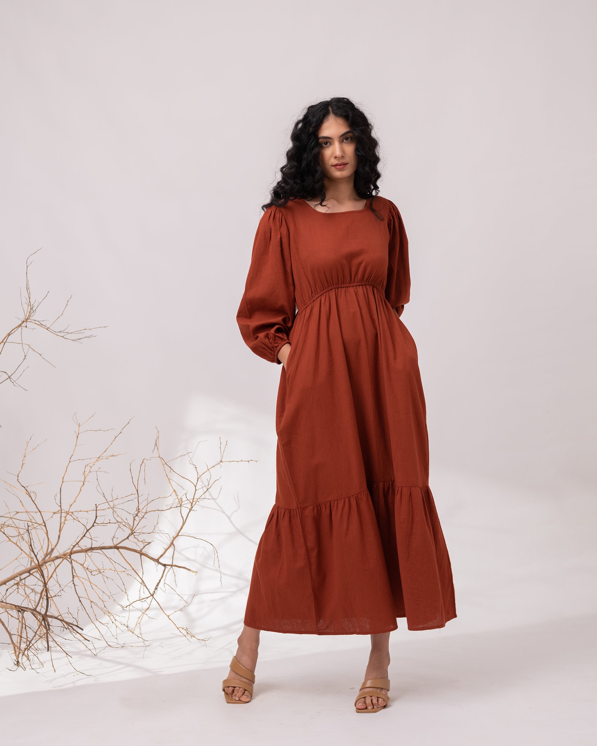 Ruffle Maxi Linen Dress Empire Waist Dress Ruffle Sleeve - Etsy