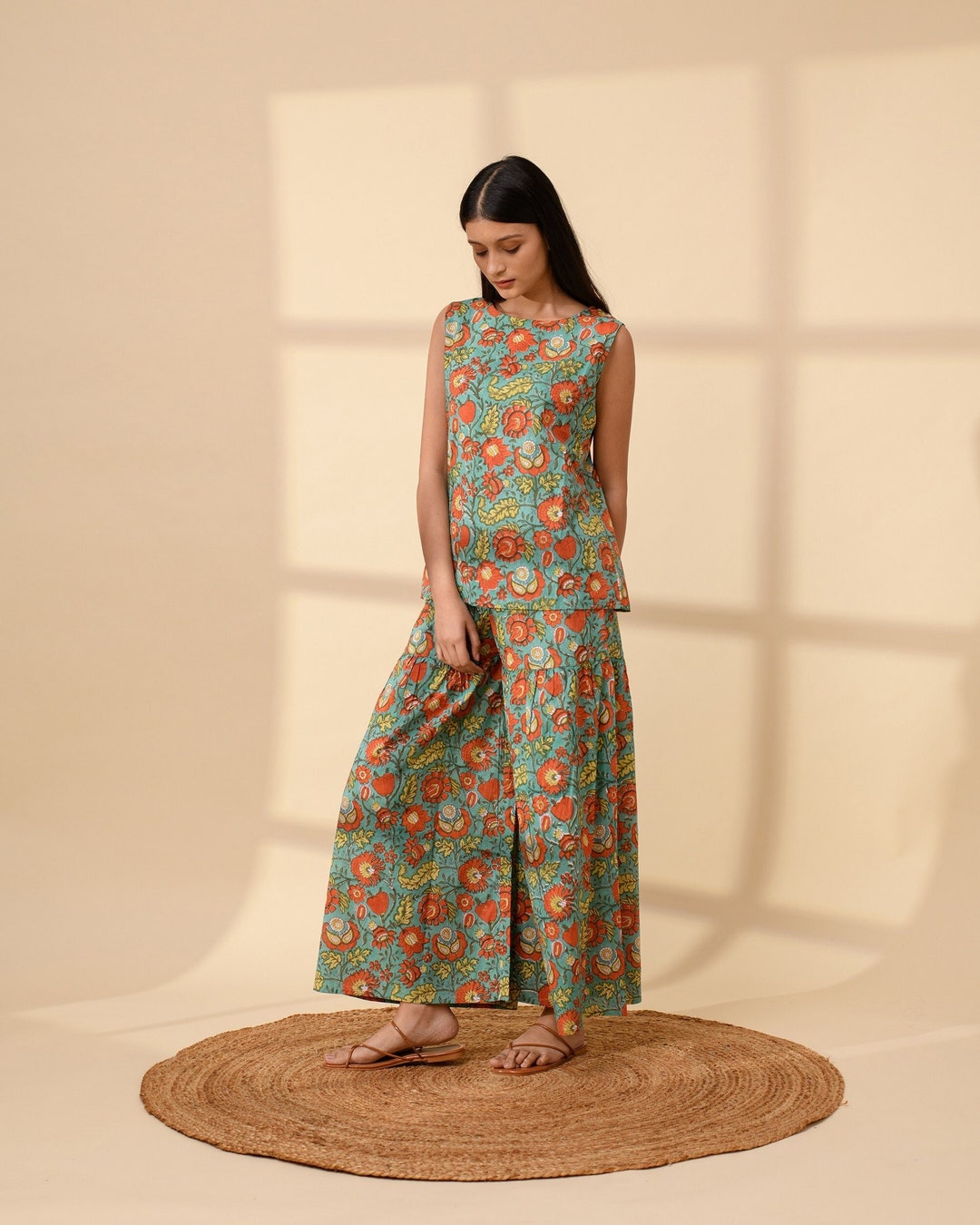 Handblock Print Linen Pants: Wide Leg Trousers With Pockets - Etsy