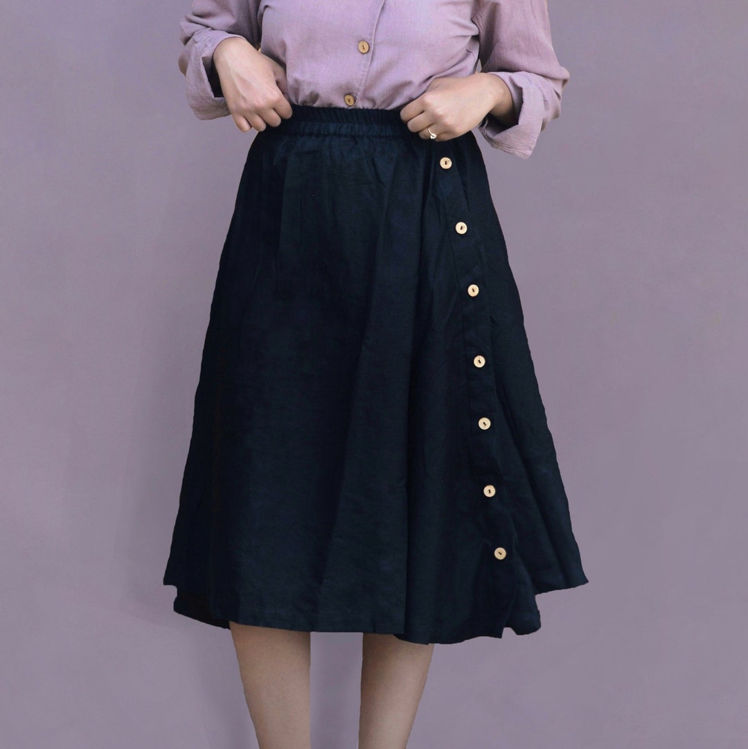 High-waisted Button Down Linen Skirt, Long Linen Skirt, Side Button ...