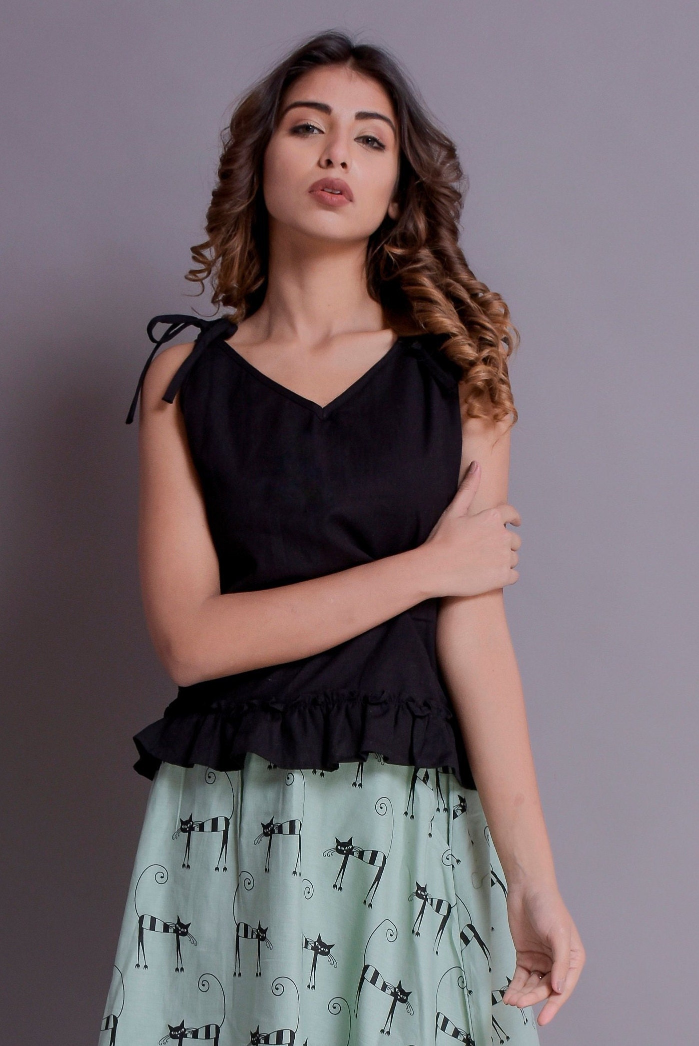 Ruffle Top With Regulating Straps Adjustable Strap Top Linen | Etsy