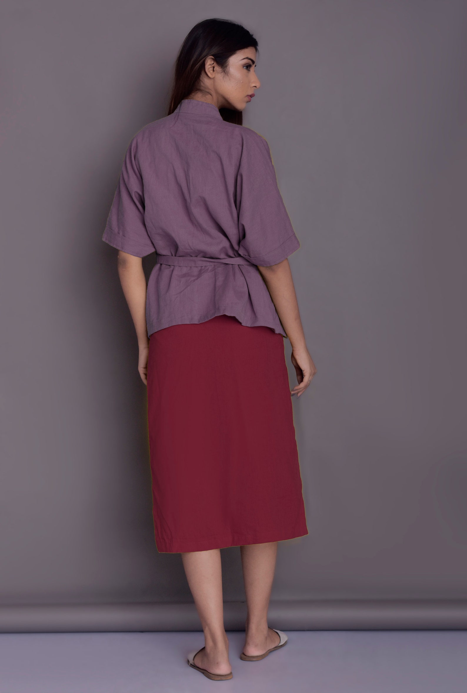 Straightline Linen Skirt Side Cut Midi Skirt Patch Pocket | Etsy